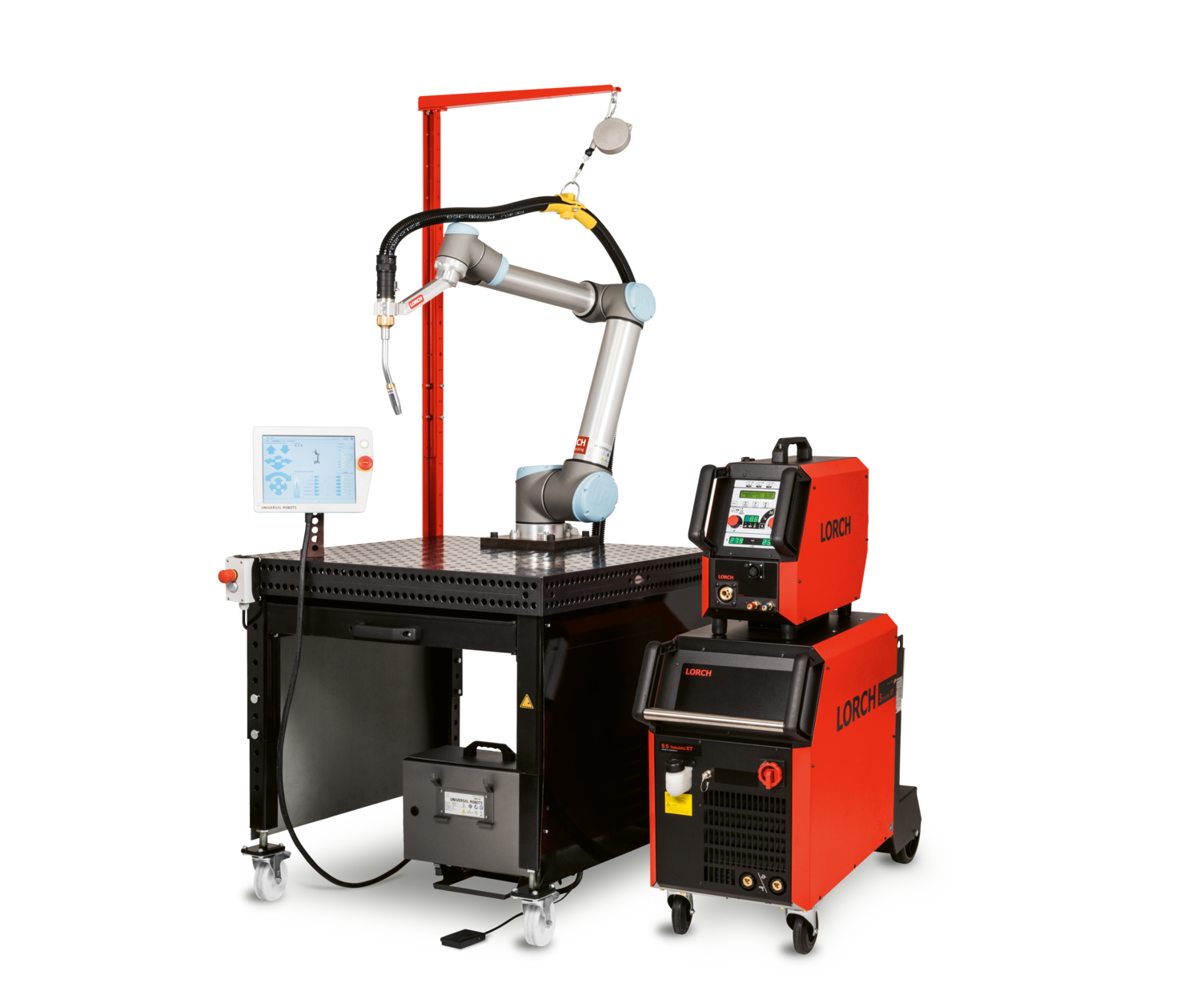 Lorch turn-tilt table: Cobot welding in any position.